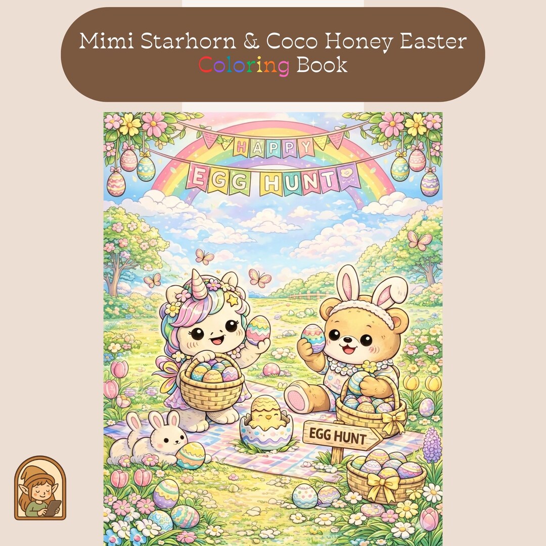 Easter Coloring Book Printable PDF/PNG | Cute Bunny Egg Hunt Coloring ...