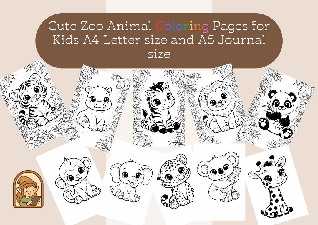 Cute Zoo Animals Coloring Pages for Kids | Printable Animal Coloring ...