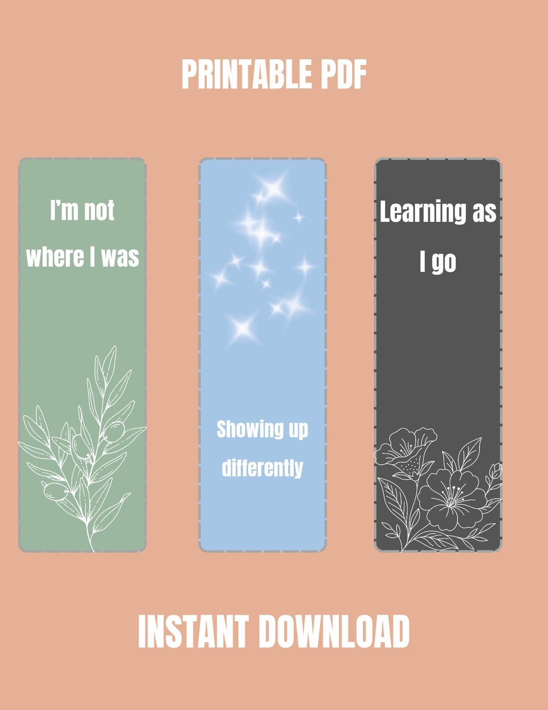 Printable PDF Recovery Bookmarks | Mindful Growth and Healing Quotes ...