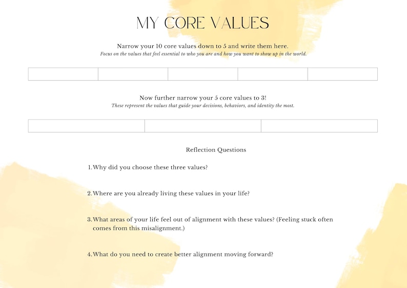 Core Values Worksheet - Etsy