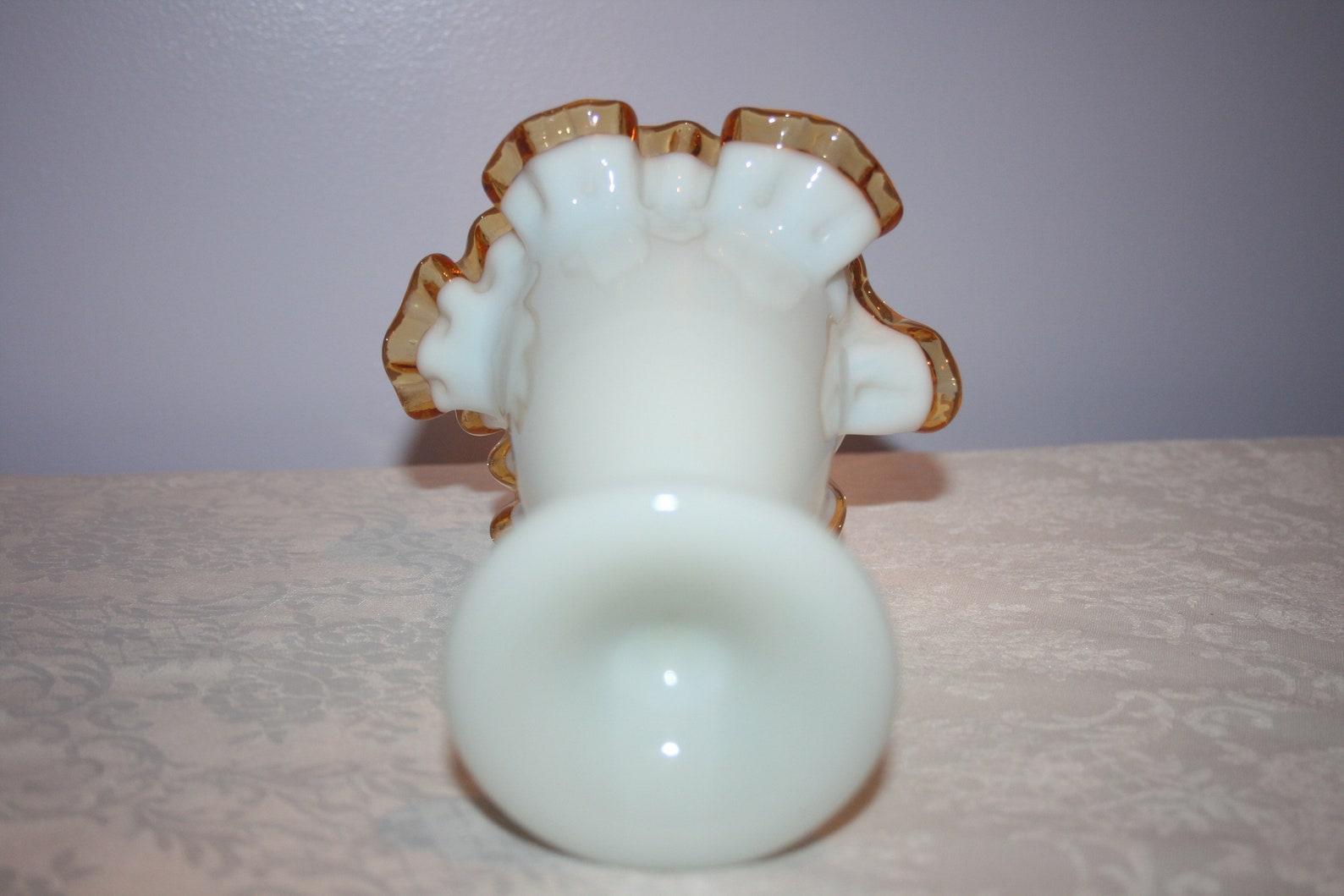 Vintage Fenton White Milk Glass Double Crimped Gold Crested | Etsy