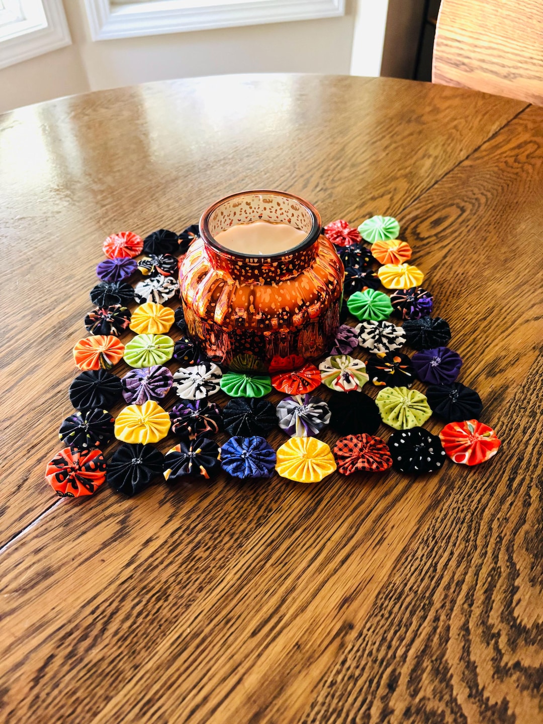 Handmade Halloween Quilted Yo Yo Table Mat: Colorful Fall Decor - Etsy
