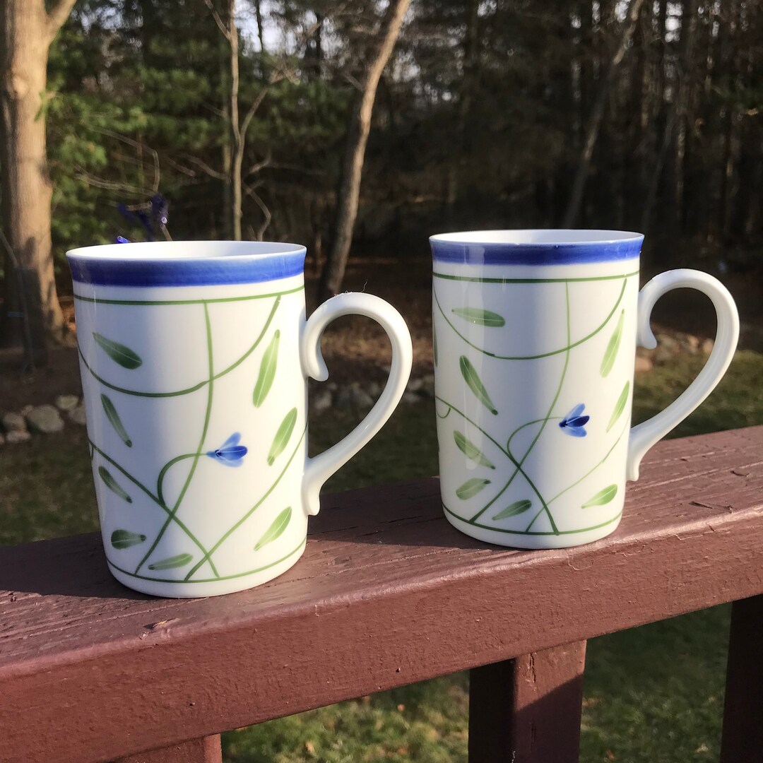 Vintage Dansk Mug Pair DAN 154 Pattern White With Green - Etsy