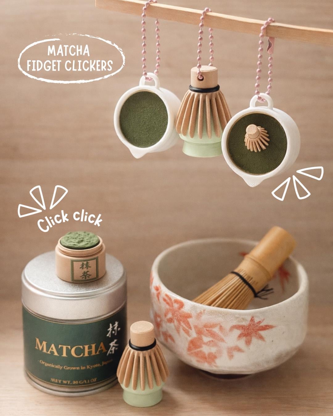 Matcha Fidget Clicker & Keychain - Etsy