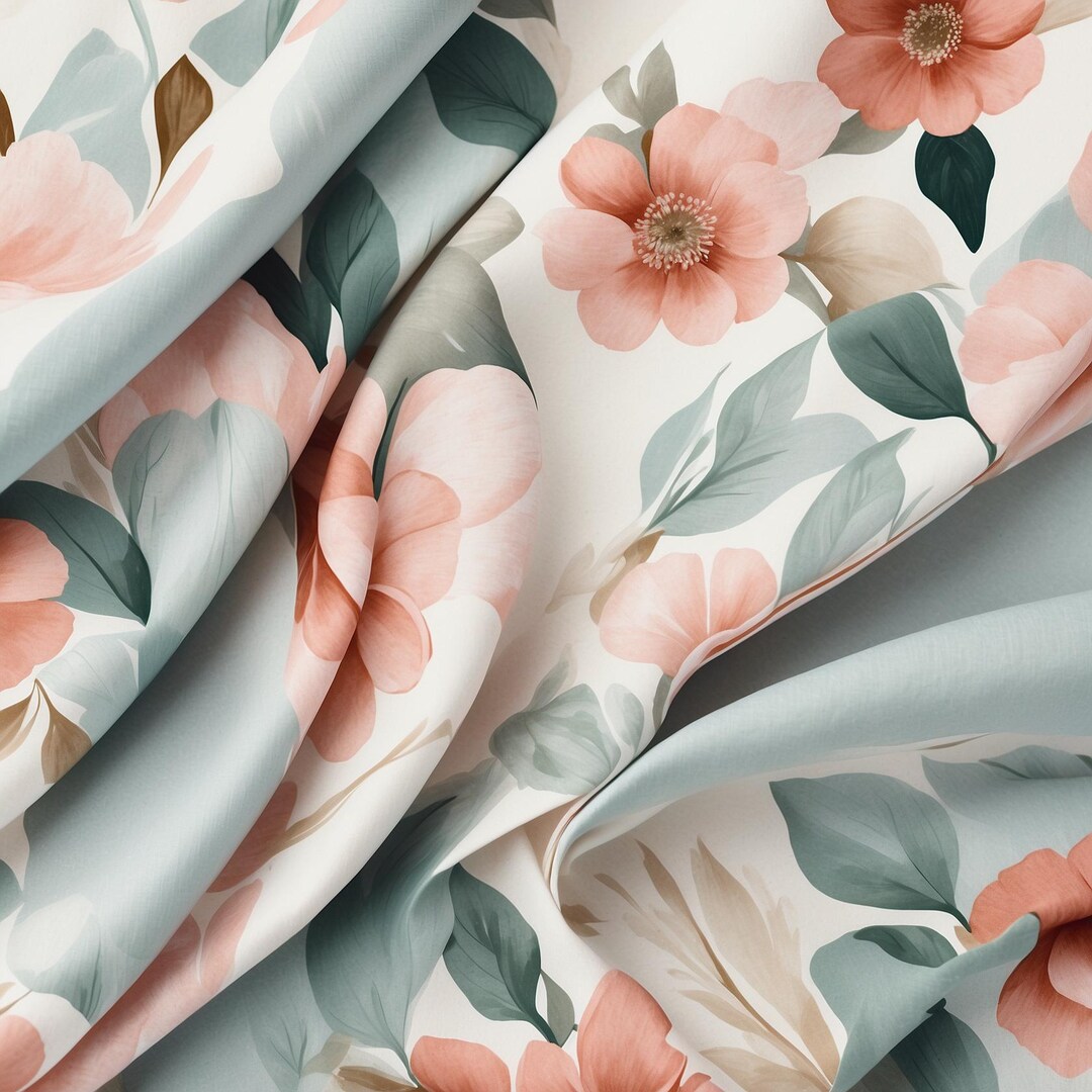 Peach & Sage Floral Seamless Pattern | Botanical Print (digital Paper ...