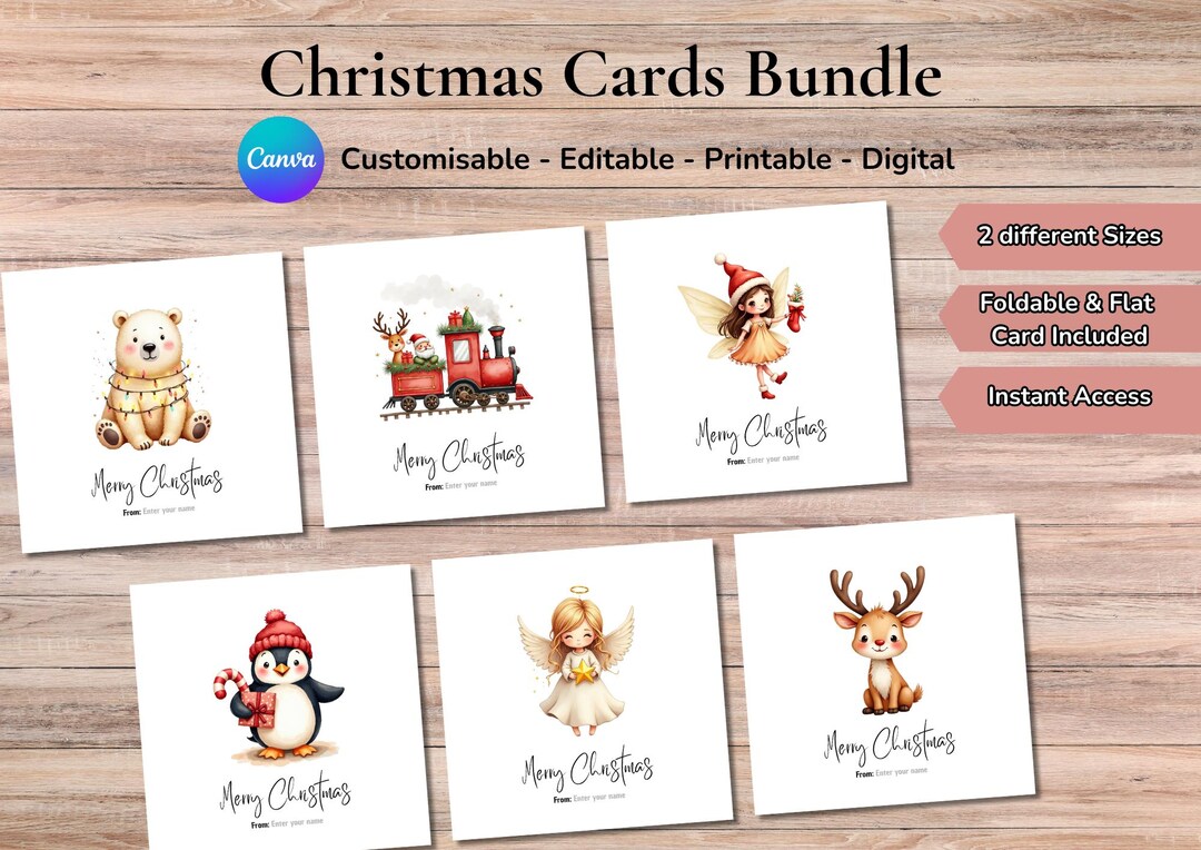 Printable Christmas Cards Bundle – 12 Festive Holiday Cards | Instant ...