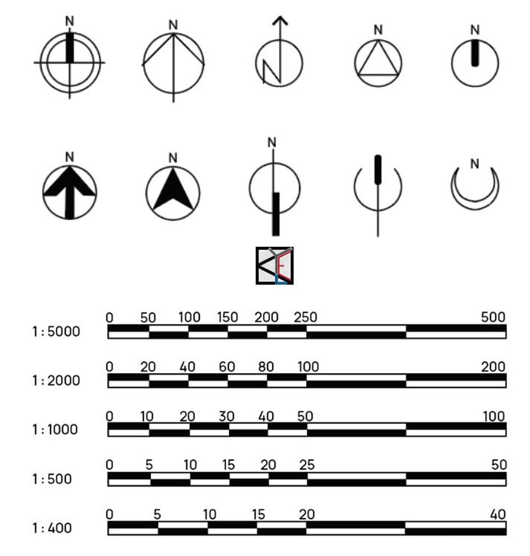 Scale Bar & North Arrow Sign Symbols (monochrome) - Etsy