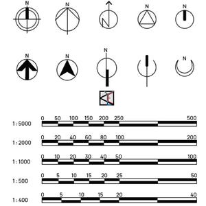 Scale Bar & North Arrow Sign Symbols (monochrome) - Etsy