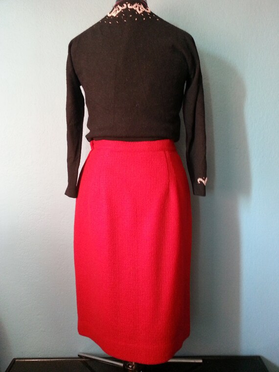 Red Wool Pencil Skirt - Gem