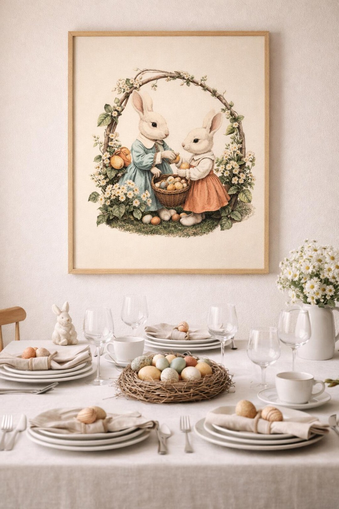 Easter Bunny Illustration, Spring Bunny Wall Art, Digital Easter Bunny ...