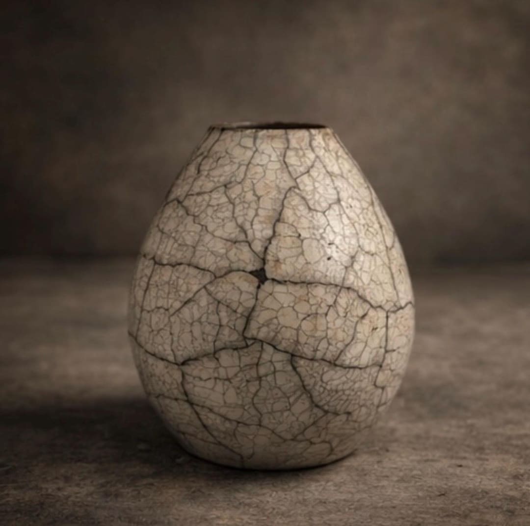 手作りクラックル釉楽焼花瓶 – 5インチ彫刻的な器 - Etsy 日本