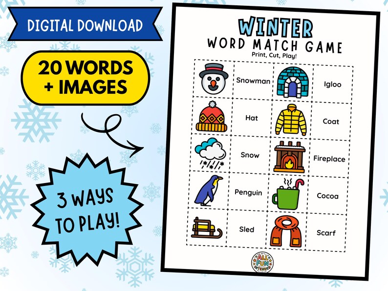 Winter Word Match Game Printable | Kids Vocabulary Activity | Classroom ...