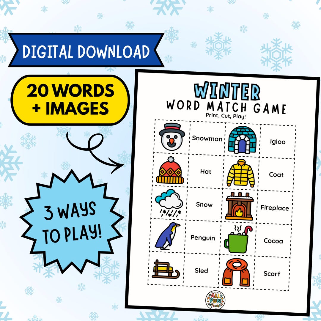 Winter Word Match Game Printable | Kids Vocabulary Activity | Classroom ...