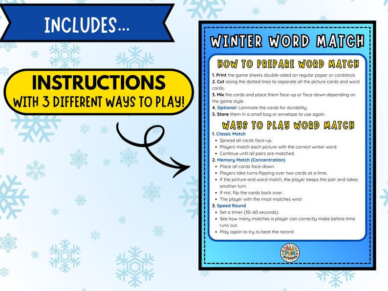 Winter Word Match Game Printable | Kids Vocabulary Activity | Classroom ...