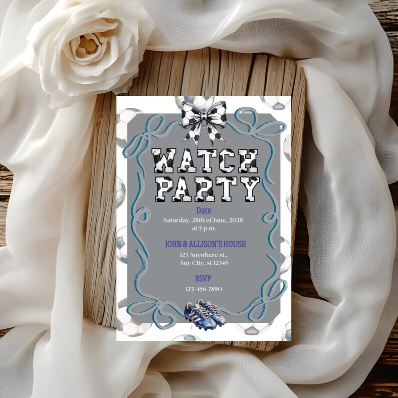 Soccer Watch Party Invitation | Football World Cup Theme | Gray, White ...