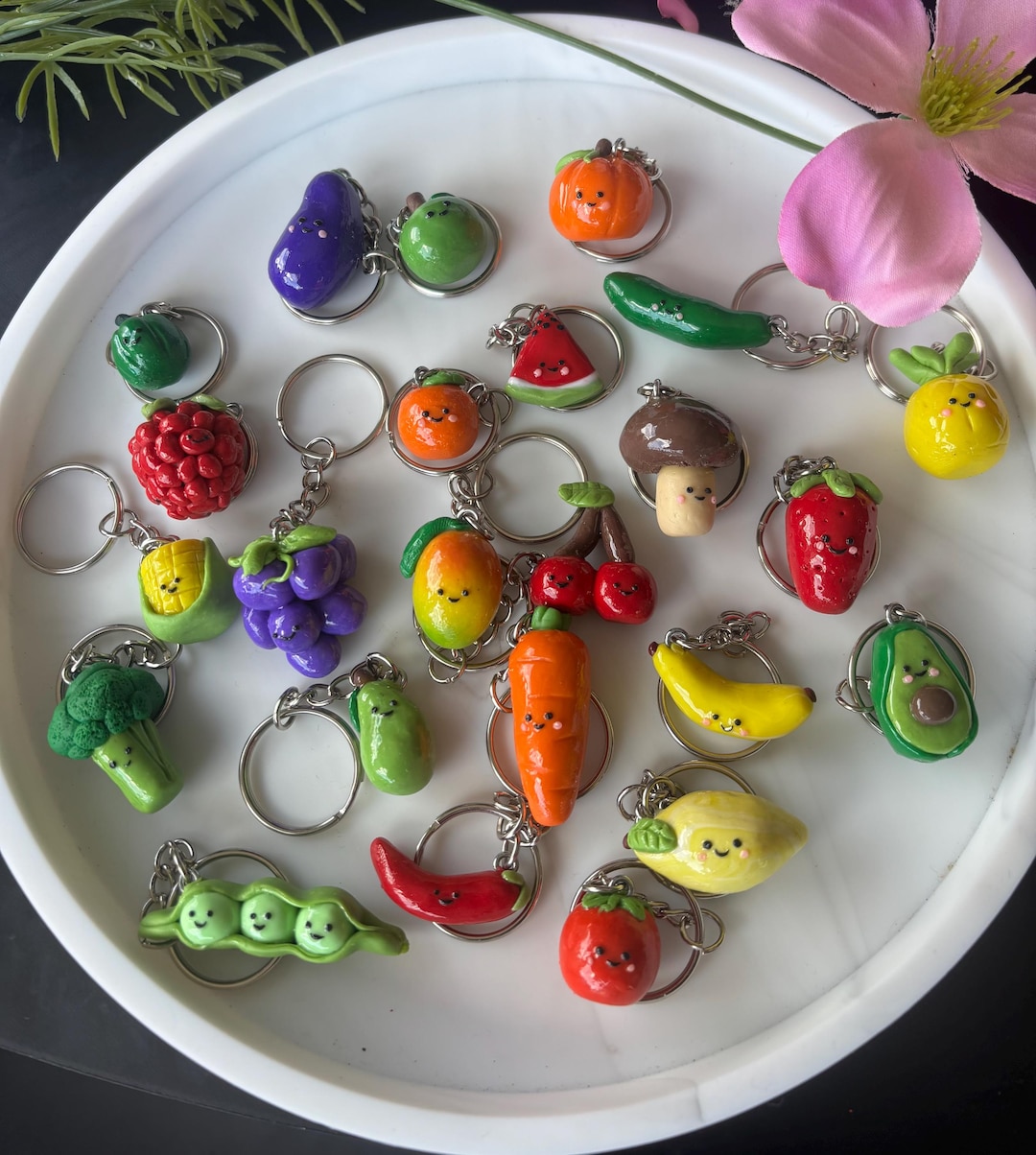 Cute Fruit & Vegetable Keychain | Handmade Polymer Clay Kawaii Charm ...
