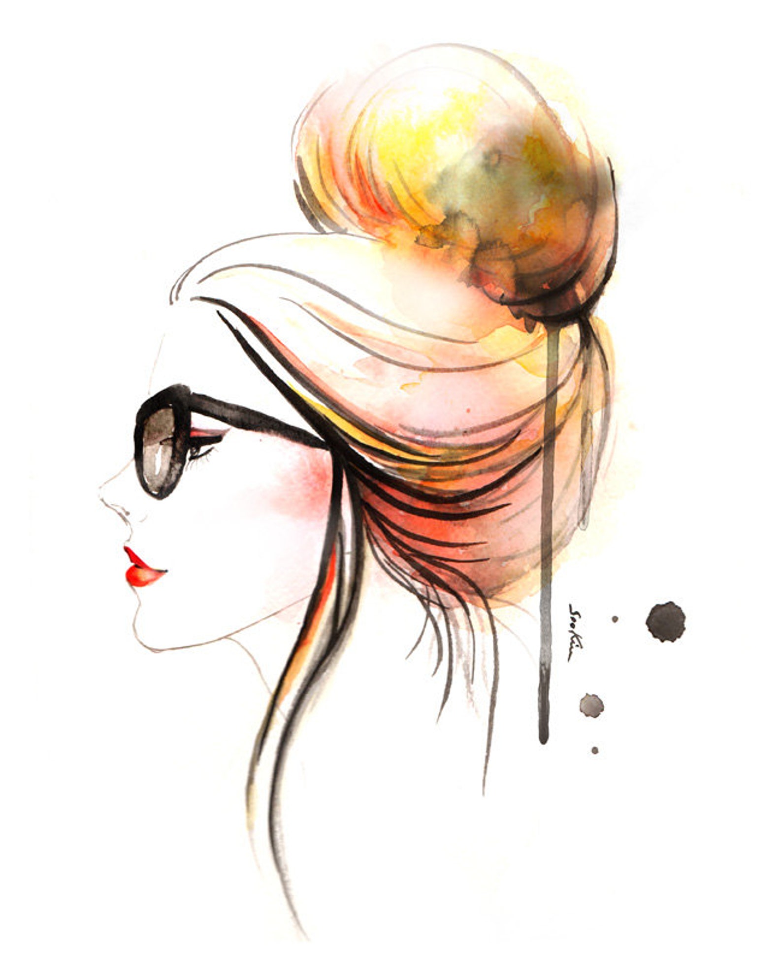 Fashion Illustration Art Print Smart Girl Profile With - Etsy