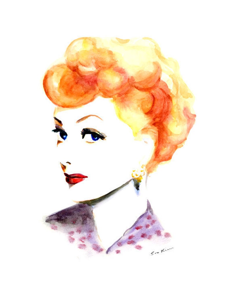 Watercolor Portrait Lucy Lucille Inspired Red Hair - Etsy