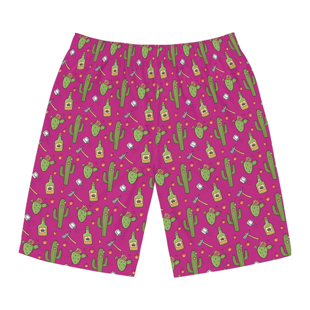 Cactus Tequila Pattern Board Shorts | Orange All-over Print - Etsy