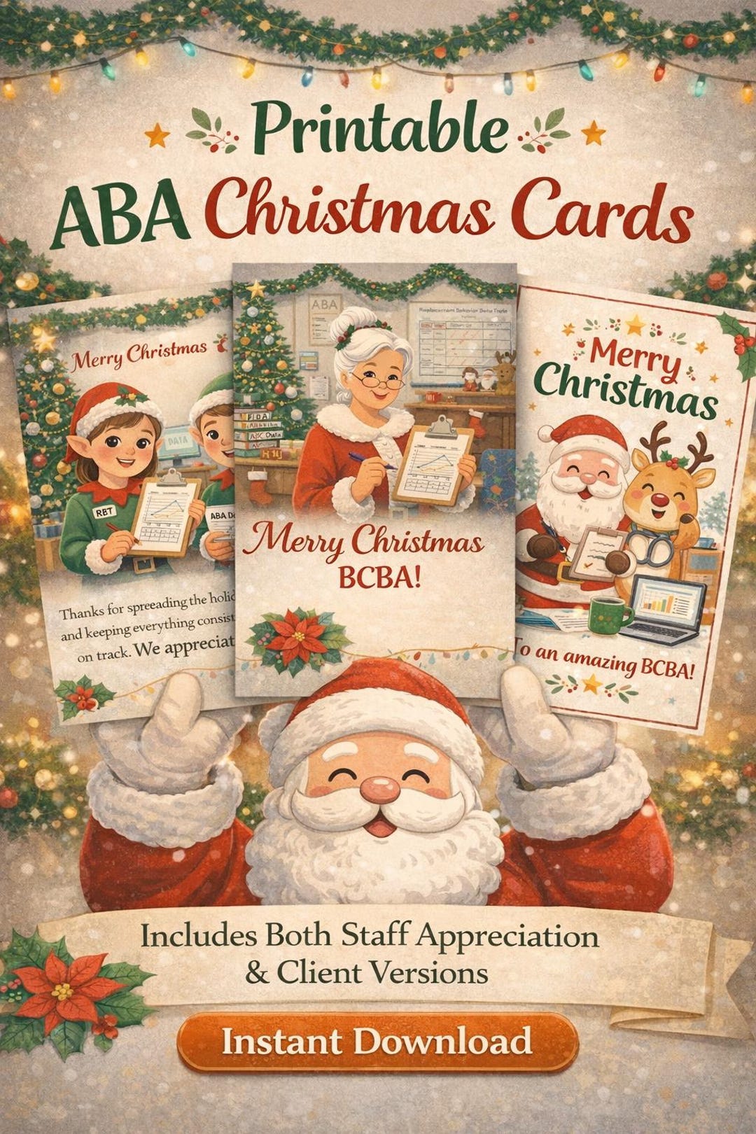 Printable ABA Christmas Card for Therapists | Holiday Greeting | BCBA ...