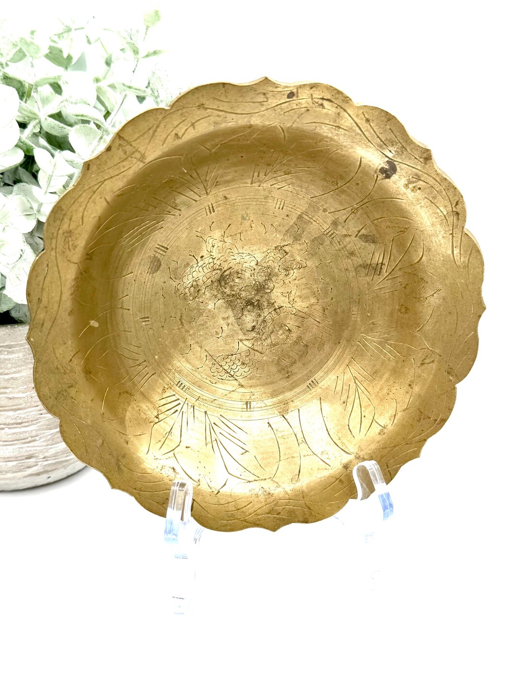 Vintage Chinese Dragon Engraved Brass Scalloped Plate - Etsy