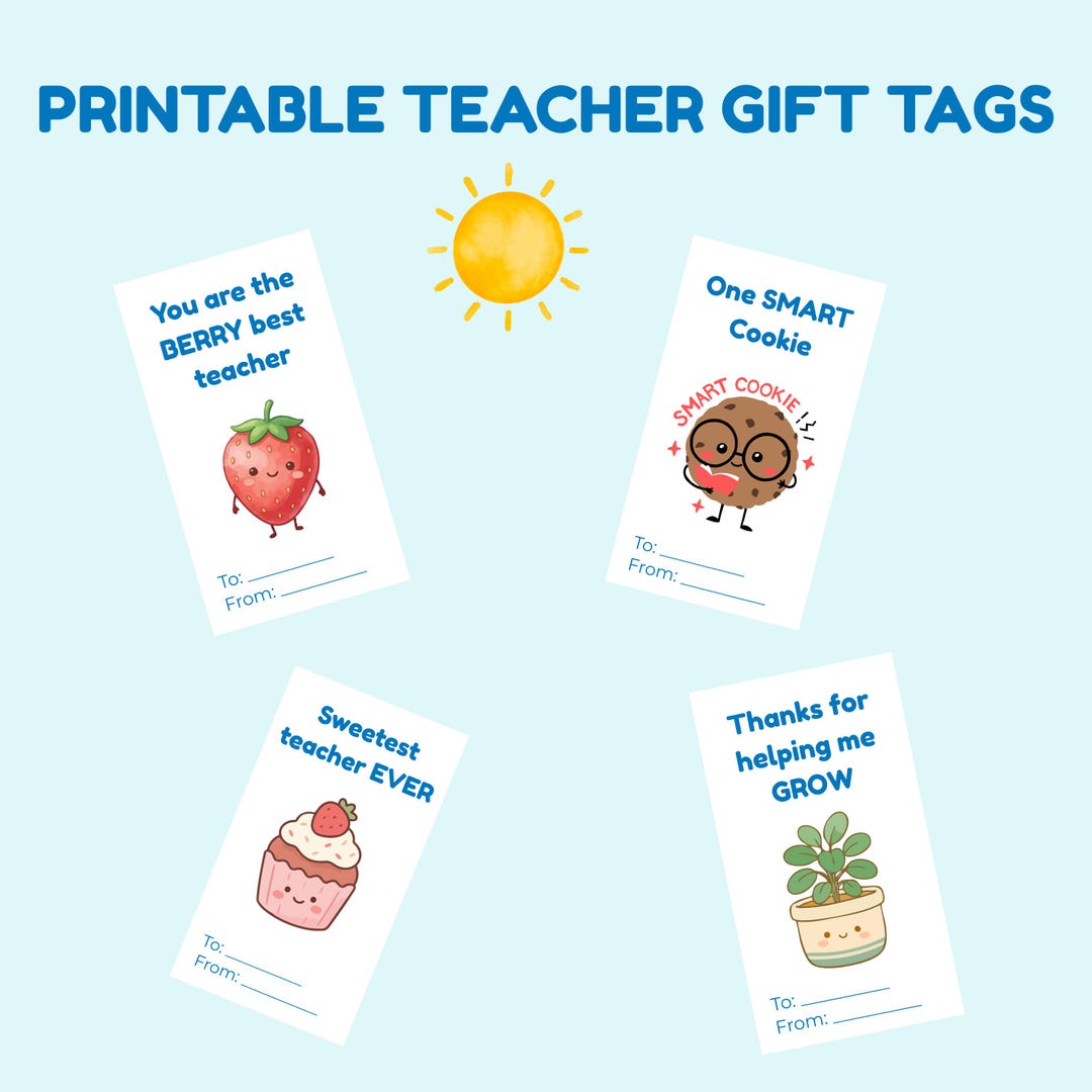 Printable Teacher Gift Tags, Kawaii Designs, End of School Year ...