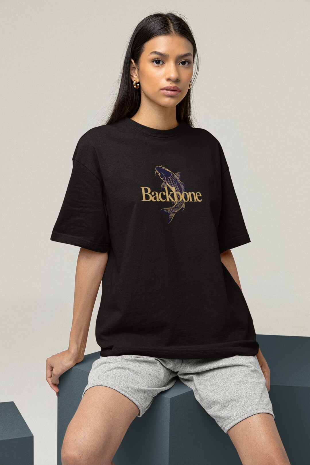 Koi Fish Backbone Tee | Japanese Koi Oversized Dropped Shoulder Unisex ...