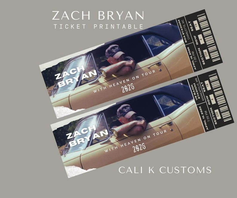 Printable Novelty Ticket, Zach Bryan 2026 With Heaven on Tour Concert ...