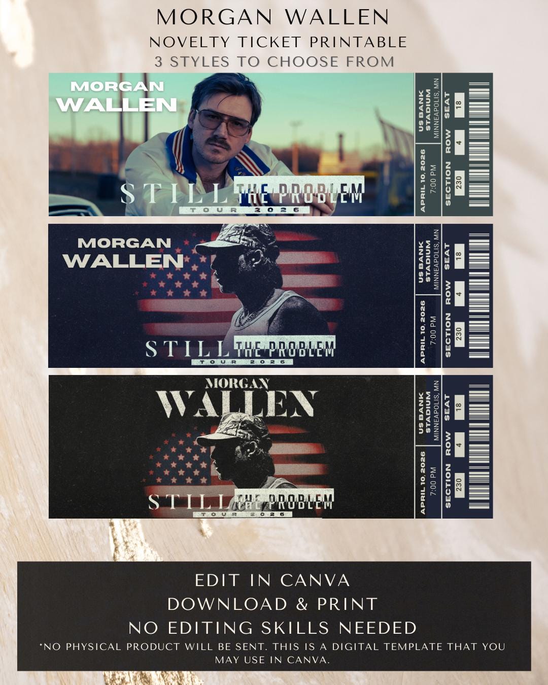 Printable Morgan Wallen Still the Problem Tour Concert Novelty Ticket ...