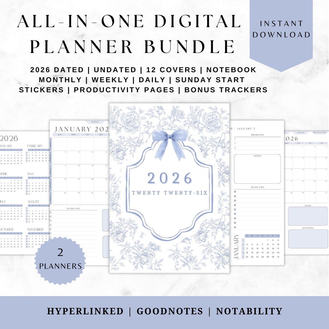 2026 Dated & Undated Digital Planner | All-in-one | Stickers | Matching ...