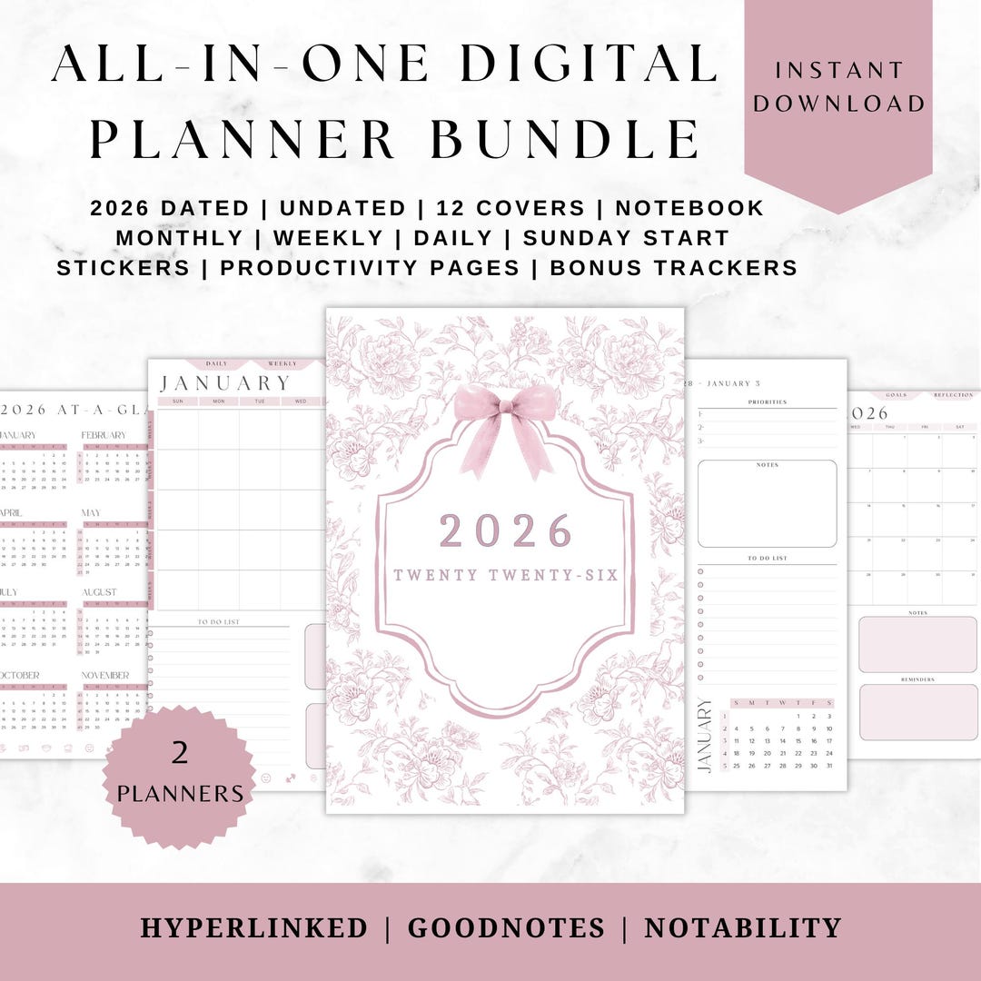 2026 Dated & Undated Digital Planner | All-in-one Bundle | Stickers ...