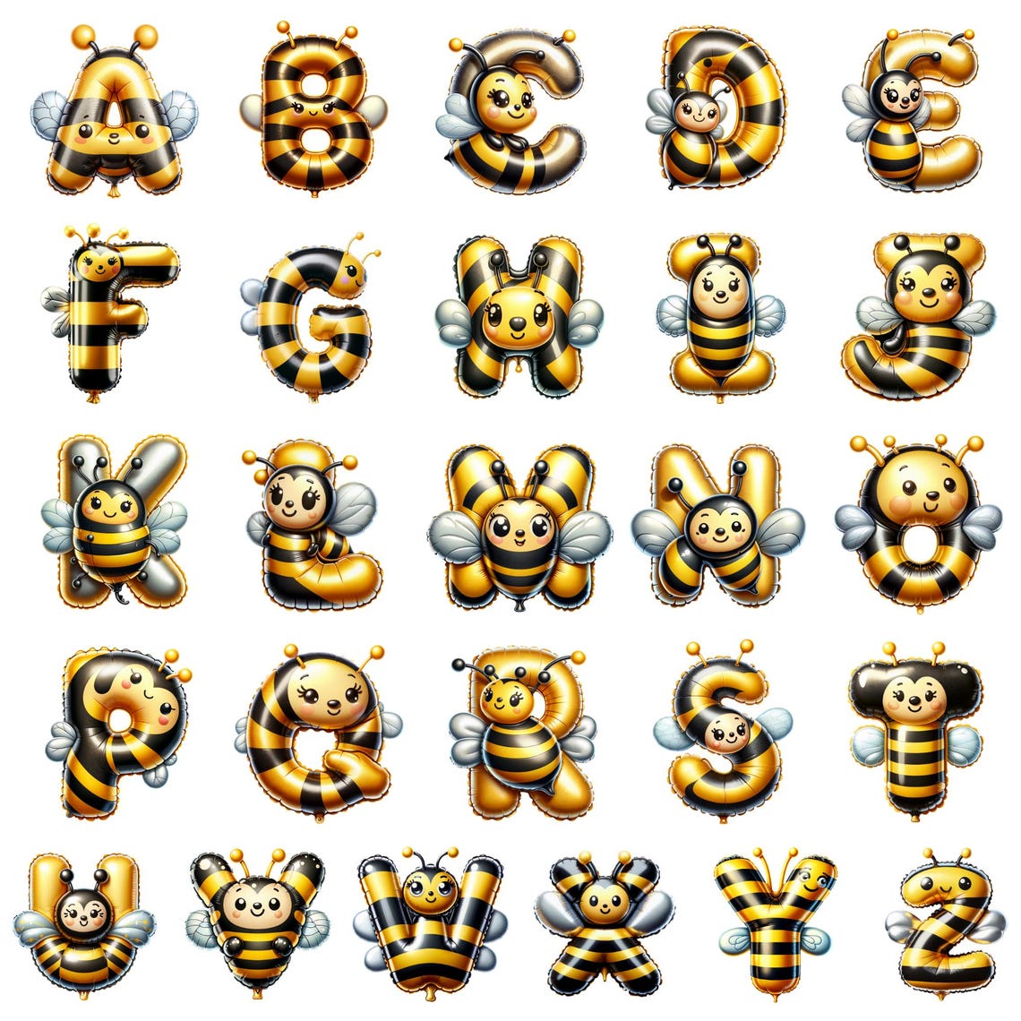 Honeybee Airfilled Alphabet Digits A–Z 0–9 | Ballooned Insect Letters ...