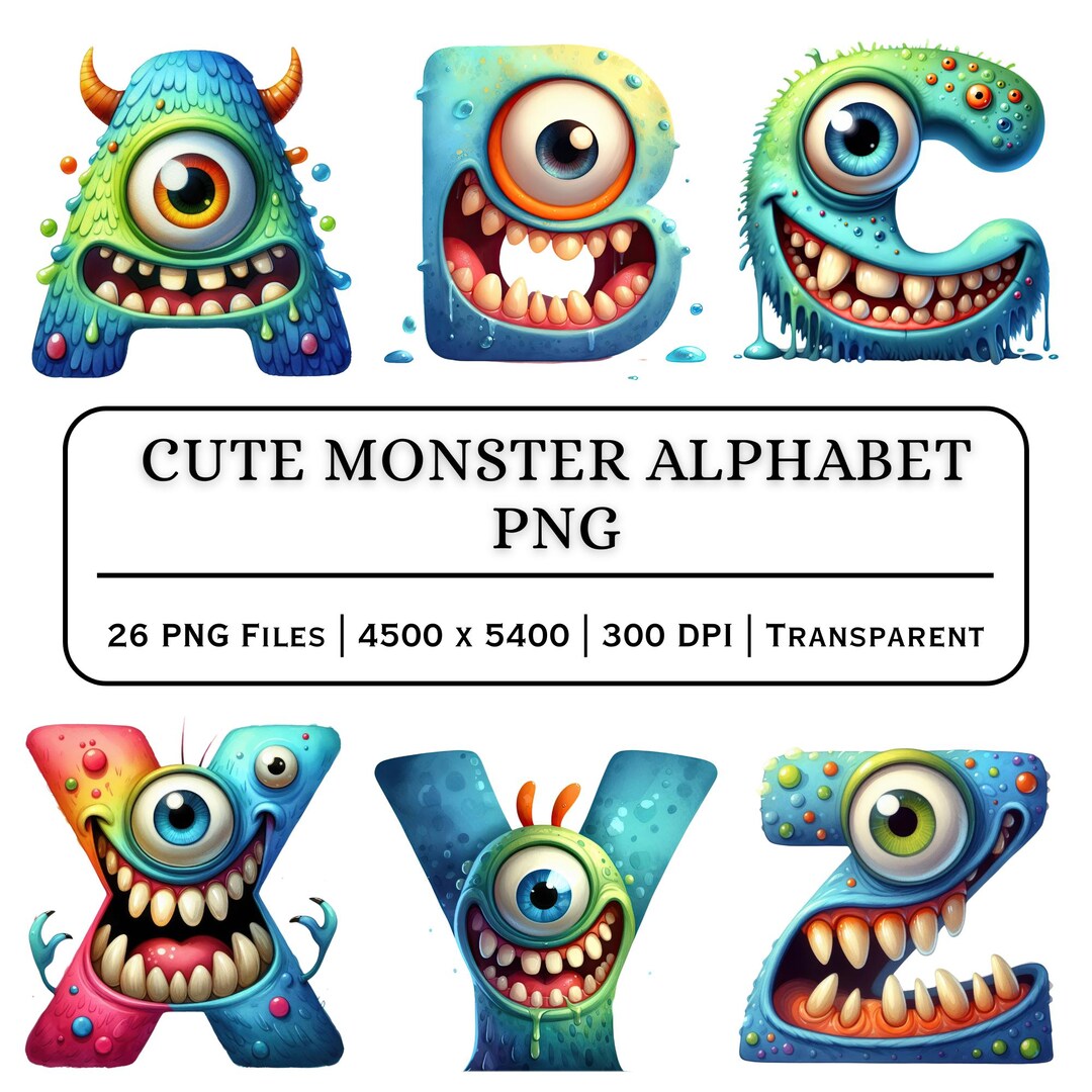 Monster Alphabet PNG A–Z | Funny Creature Letters for Kids Learning ...
