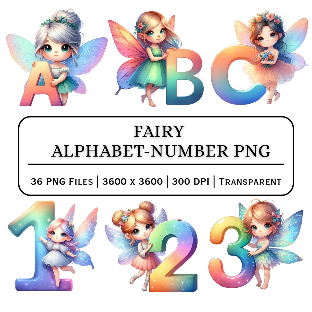 Fairy Alphabet Numbers PNG – Pastel Nursery Learning (digital Download ...
