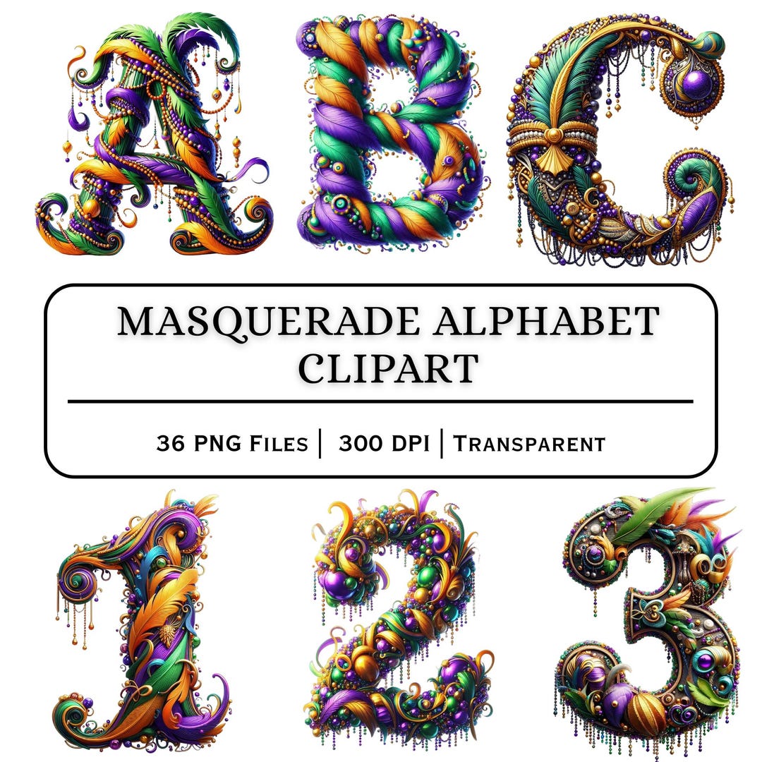 Masquerade Font PNG Bundle | Ornate Letters & Numbers (digital Download ...
