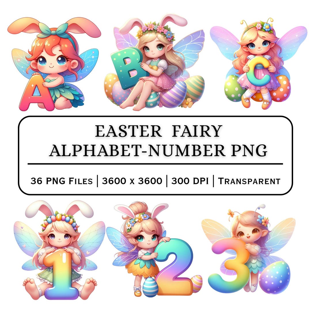 Easter Bunny Ear Alphabet Numbers – Spring Learning PNG (digital ...