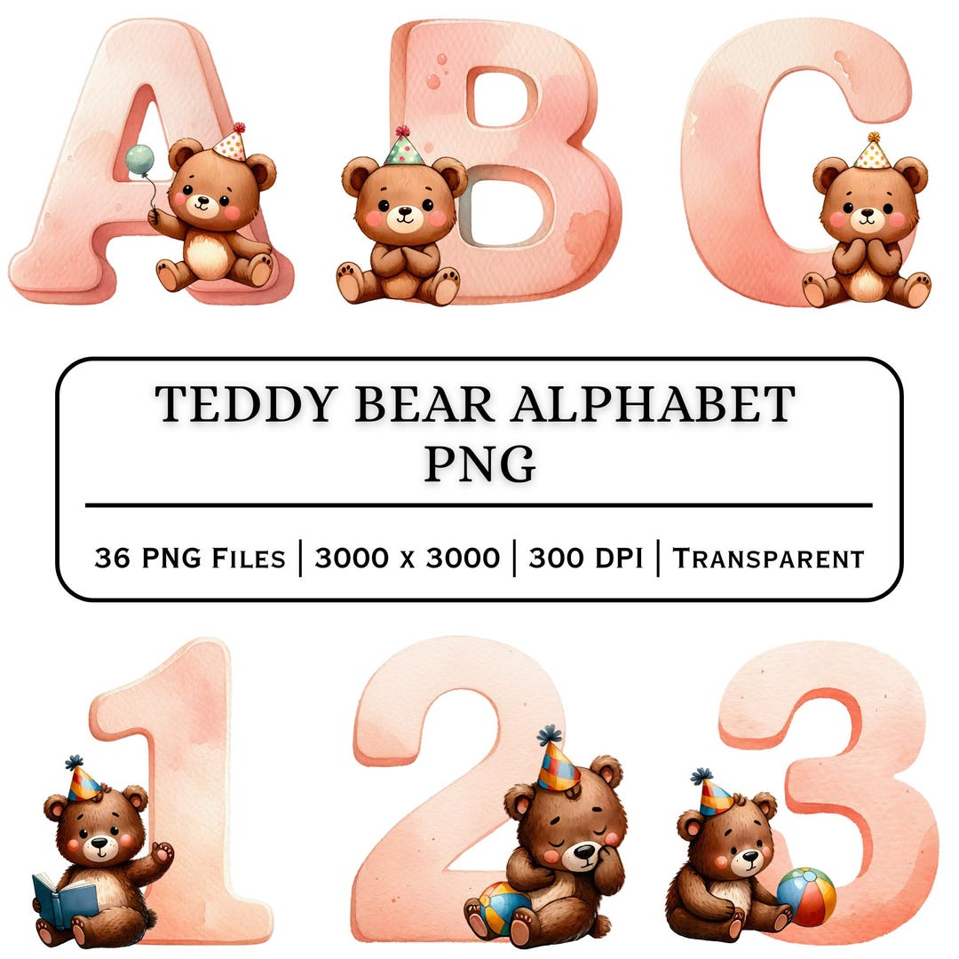 Teddy Bear Alphabet PNG A–Z 0–9 | Nursery Letters Baby Room Decor ...