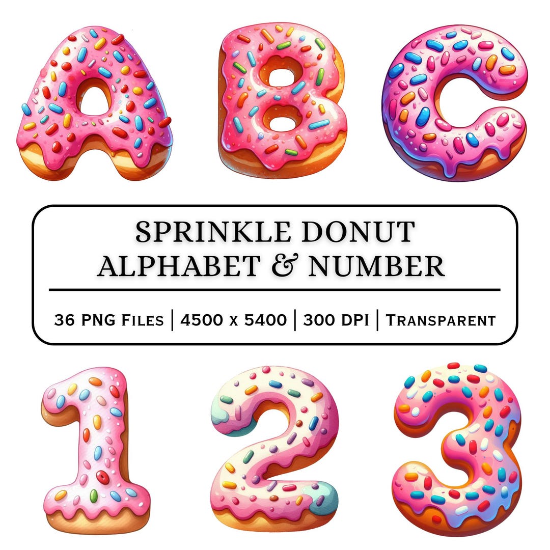 Sprinkle Donut Alphabet Numbers – PNG Clipart Set (digital Download) - Etsy