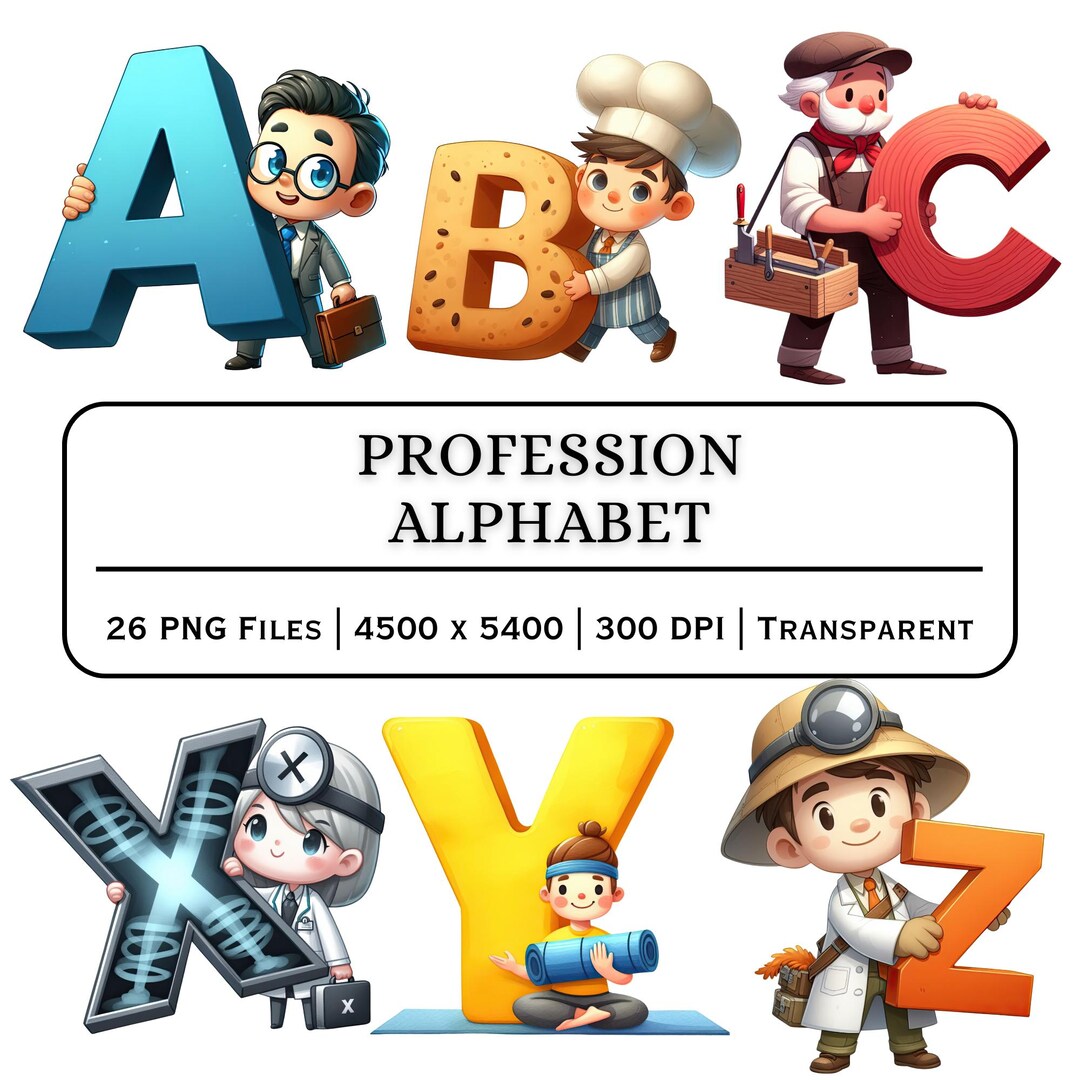 Profession Alphabet PNG A–Z | Career Character Letters for Classroom ...
