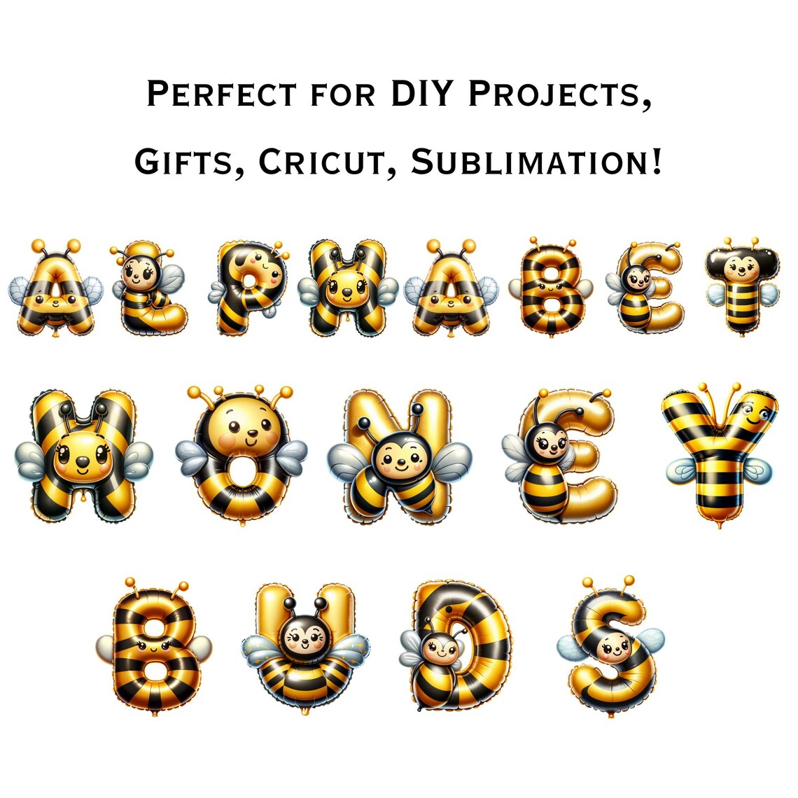 Honeybee Airfilled Alphabet Digits A–Z 0–9 | Ballooned Insect Letters ...