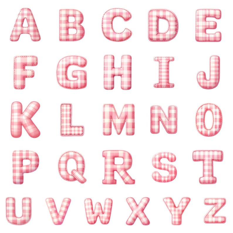 Pink Gingham Stitched Fabric Alphabet Numbers – PNG Digital Download - Etsy