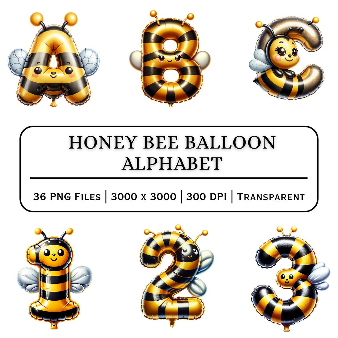 Honeybee Airfilled Alphabet Digits A–Z 0–9 | Ballooned Insect Letters ...