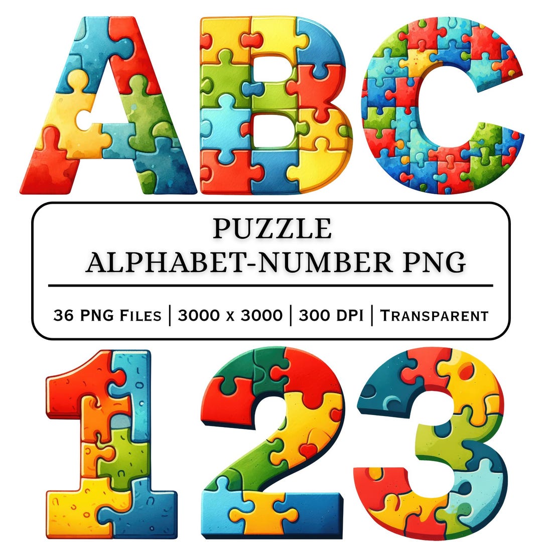 Puzzle Alphabet Numbers PNG A–Z 0–9 | Colorful Jigsaw Letters for Kids ...
