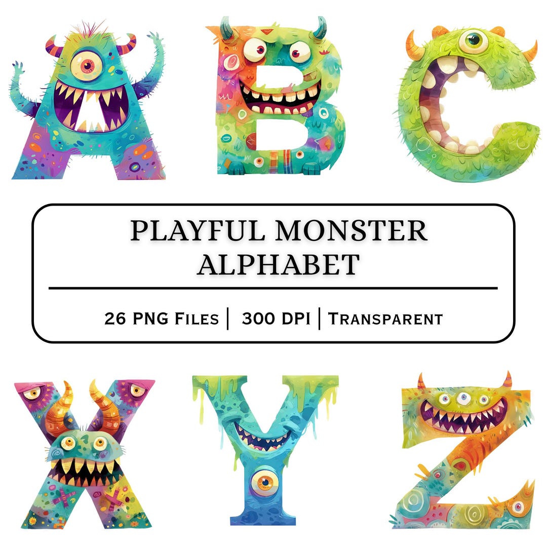 Playful Monster Alphabet PNG A–Z | Fun Creature Letters for Classroom ...