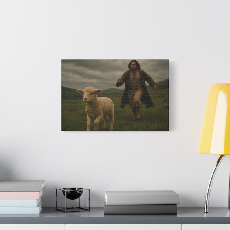 Jesus Running After the Lamb Canvas - Etsy
