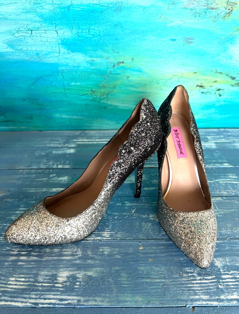 Black Silver Betsey Johnson Sparkle Dress Shoes Pumps Size 9 - Etsy