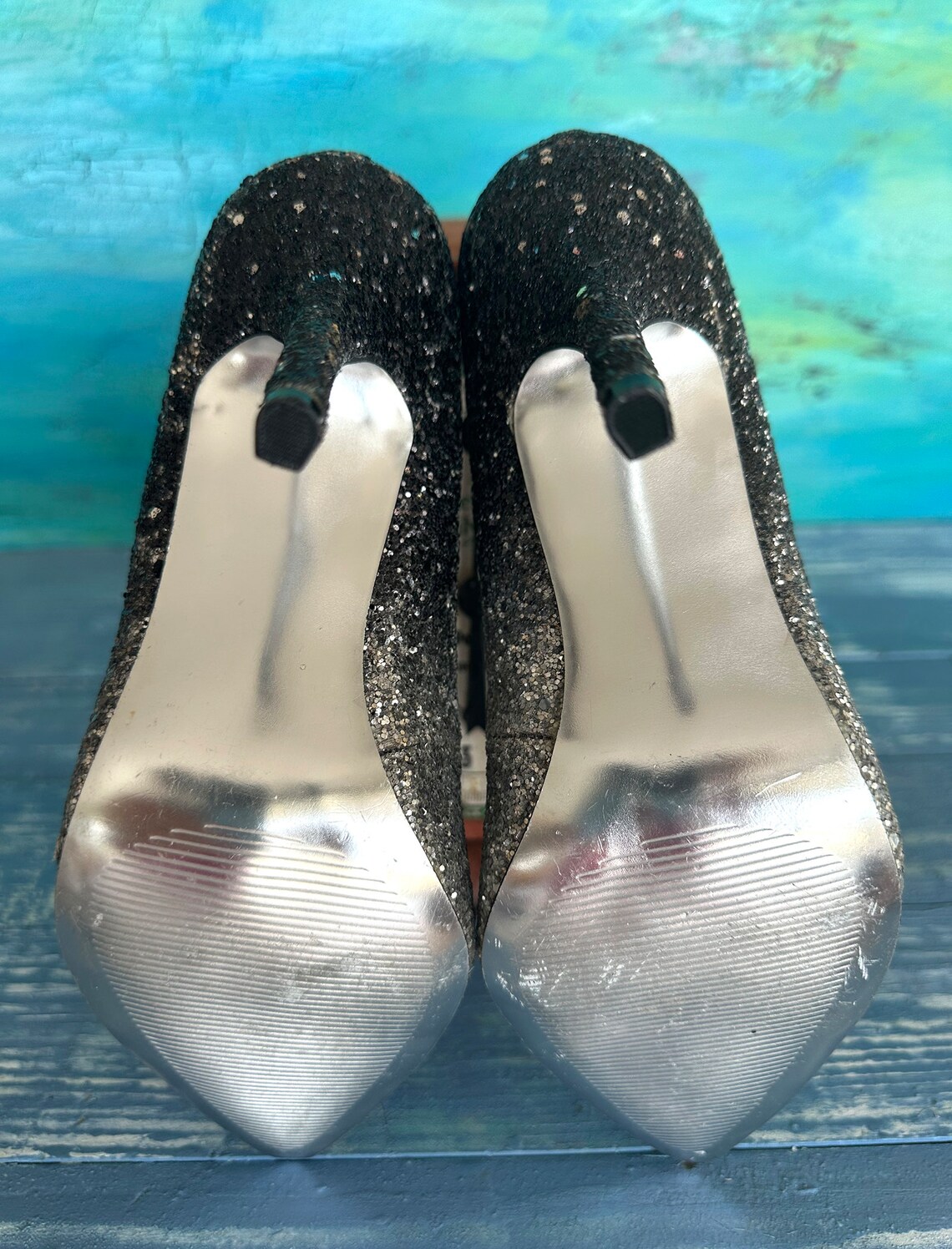 Black Silver Betsey Johnson Sparkle Dress Shoes Pumps Size 9 - Etsy