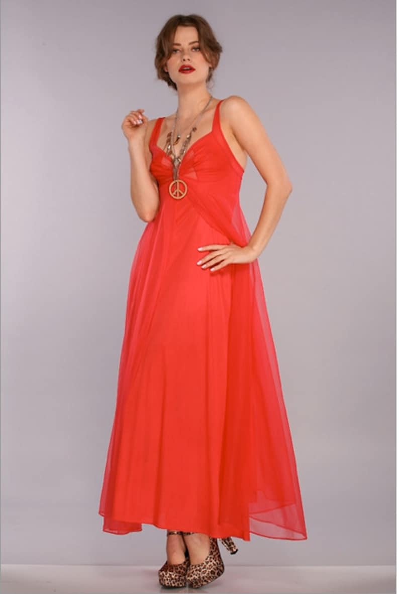 1950s Red Sheer Negligee Goddess Lingerie Dress Maxi | Etsy