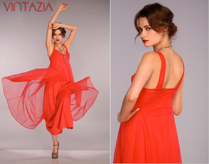 1950s Red Sheer Negligee Goddess Lingerie Dress Maxi | Etsy