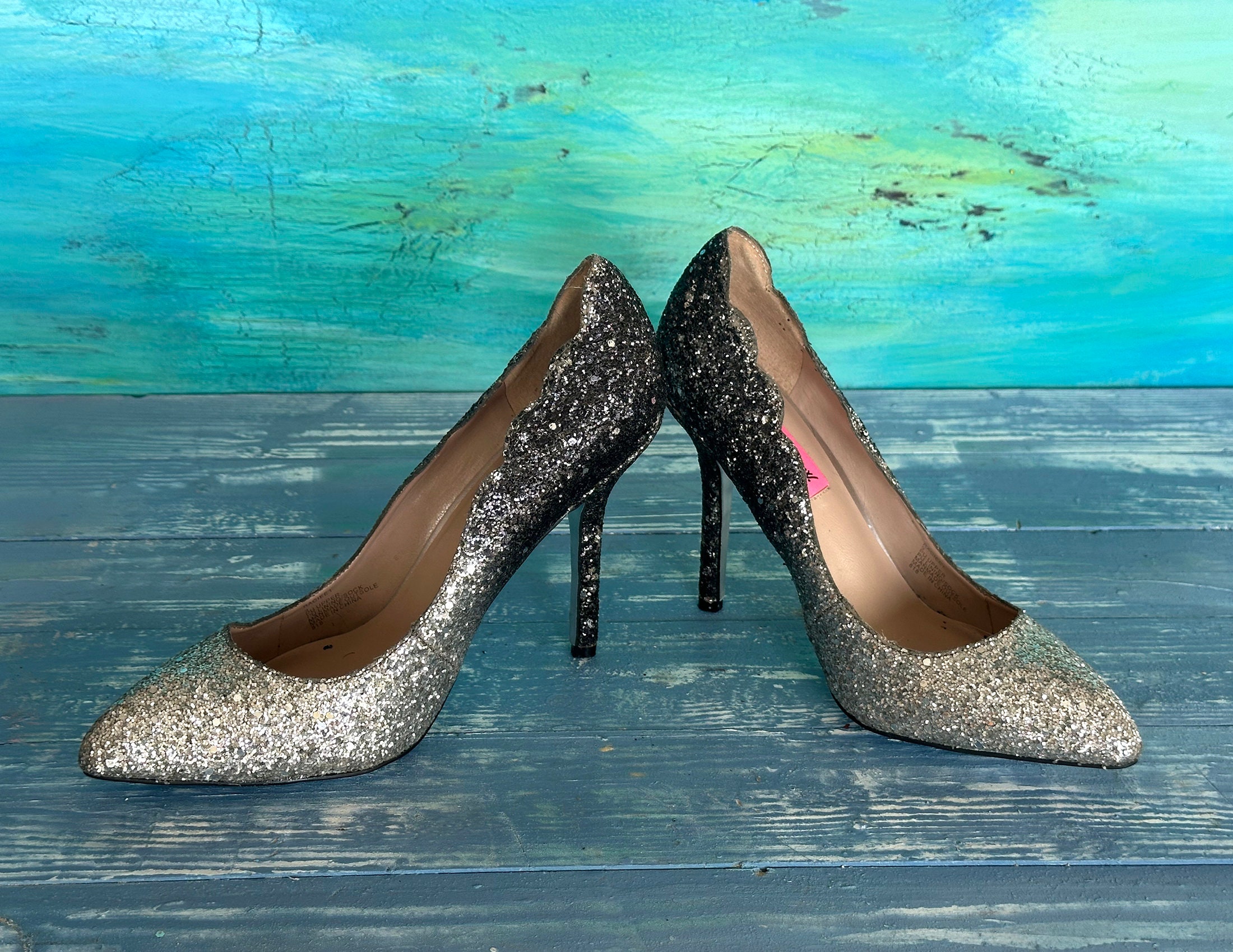 Black Silver Betsey Johnson Sparkle Dress Shoes Pumps Size 9 - Etsy